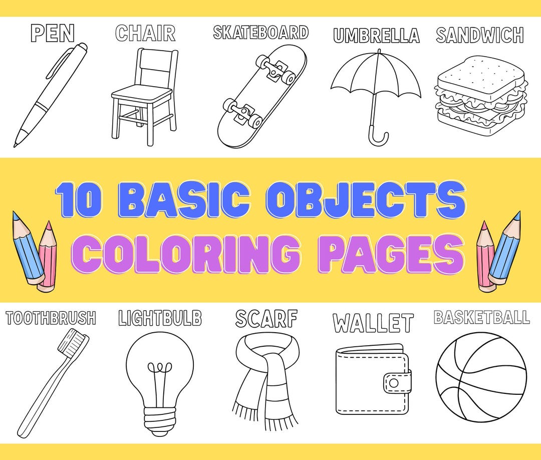 10 Basic Printable Objects Coloring Pages for Kids | Cute Fun Colorful ...