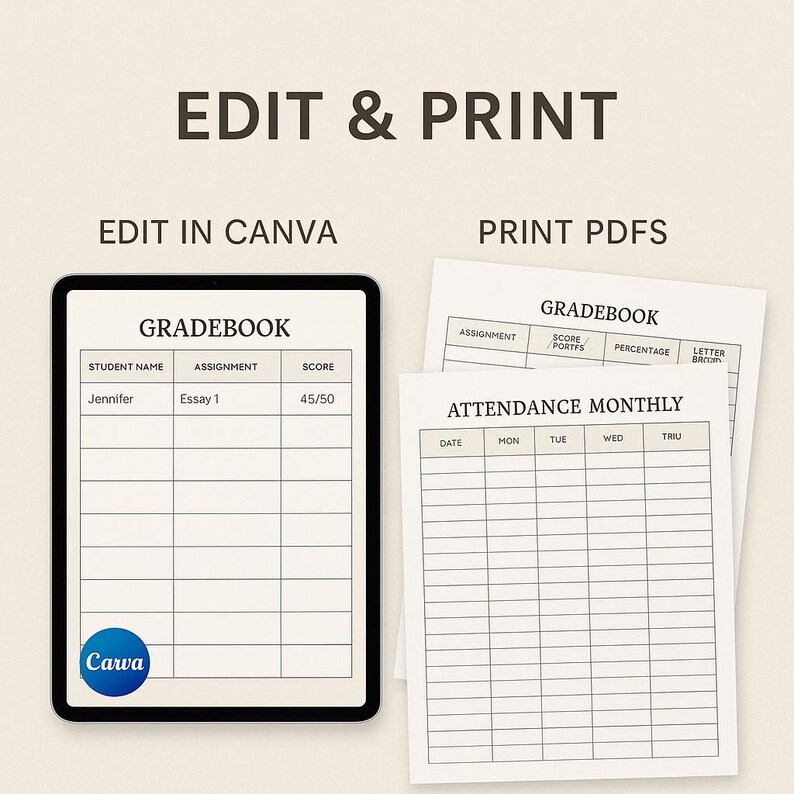 Teacher Gradebook & Attendance Tracker: Editable Canva Template ...