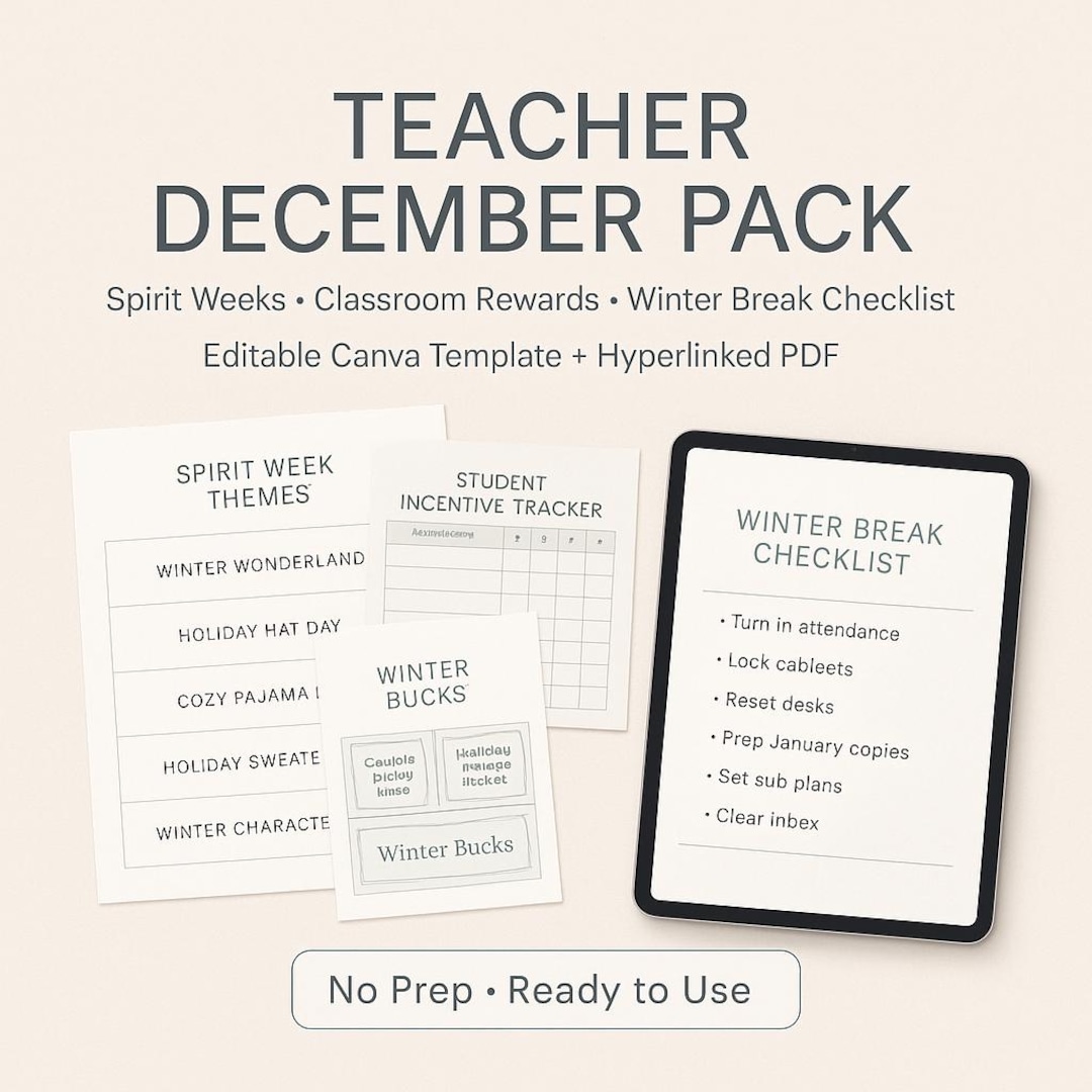 Teacher December Pack | Editable Canva Template + Hyperlinked PDF ...