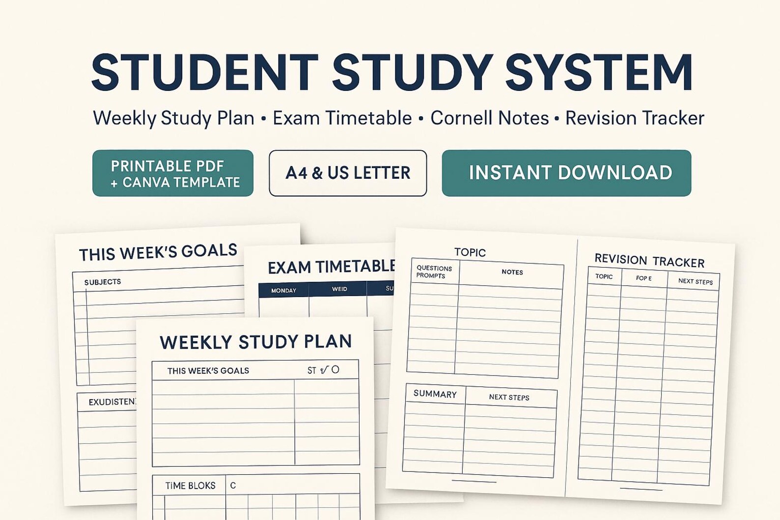 Student Study System (middle & High School) | Midterms Revision Planner ...