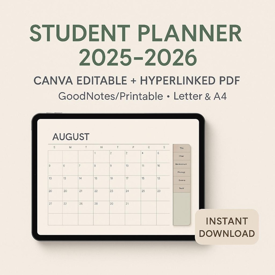 Student Planner 2025–2026 | Editable Canva Template + Hyperlinked PDF ...
