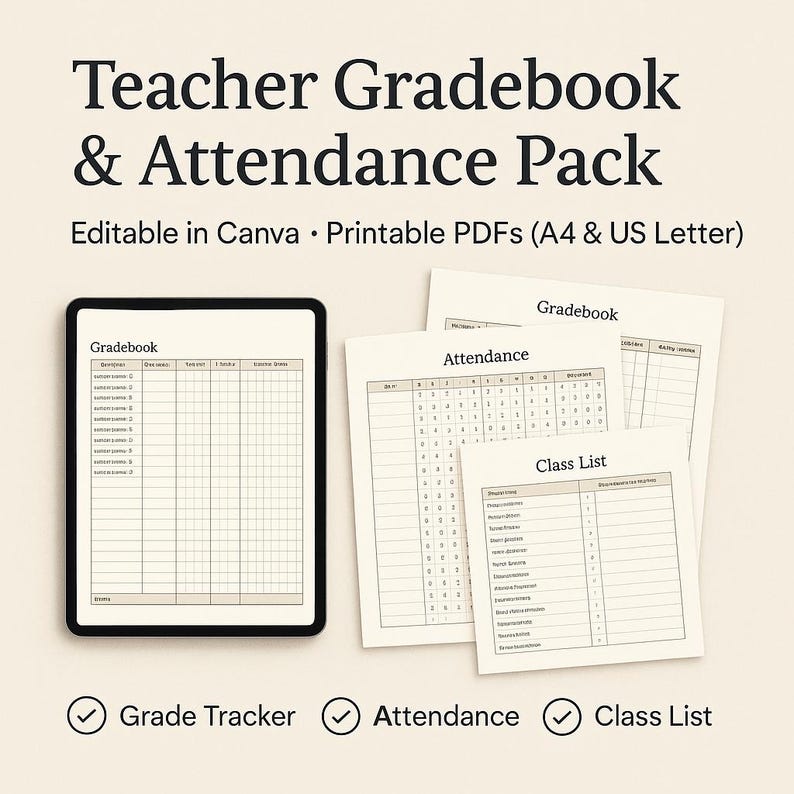 Teacher Gradebook & Attendance Tracker: Editable Canva Template ...