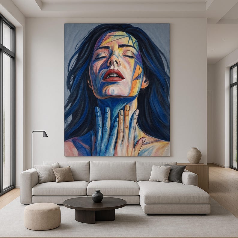 Hand-painted Expressionist Portrait: Colorful Female Face Art on Canvas ...