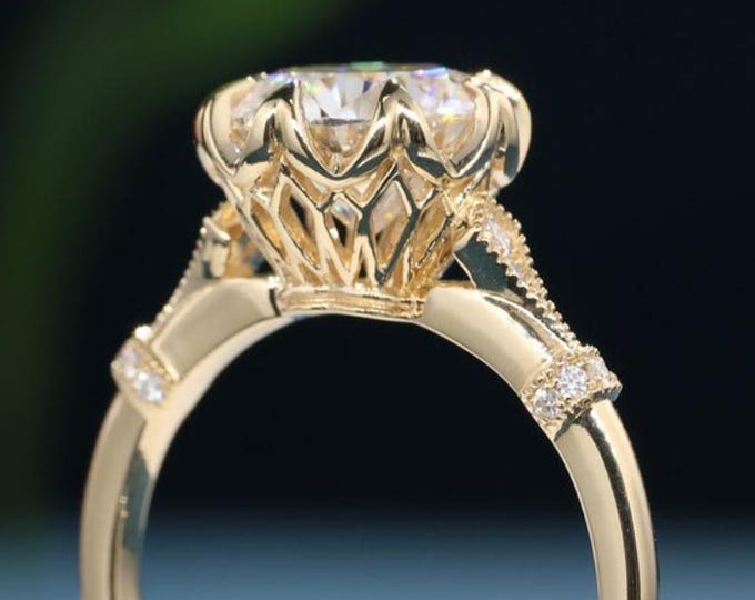 Vintage Inspired Engagement Ring Cathedral Setting Filigree Art Deco ...