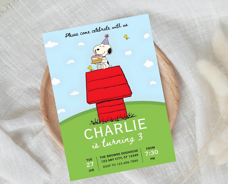 Snoopy Birthday Invitation for Girls and Boys, Peanuts Party Invite ...