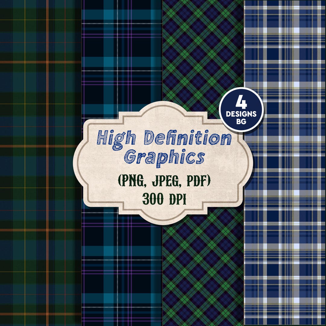 Plaid Tartan Seamless Pattern Bundle, Gingham Checked Scottish Fabric ...