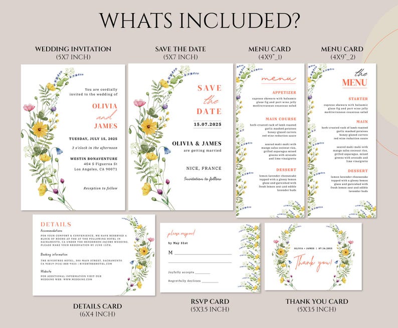 Wildflower Wedding Invitation Suite Template, Editable Canva, Boho ...