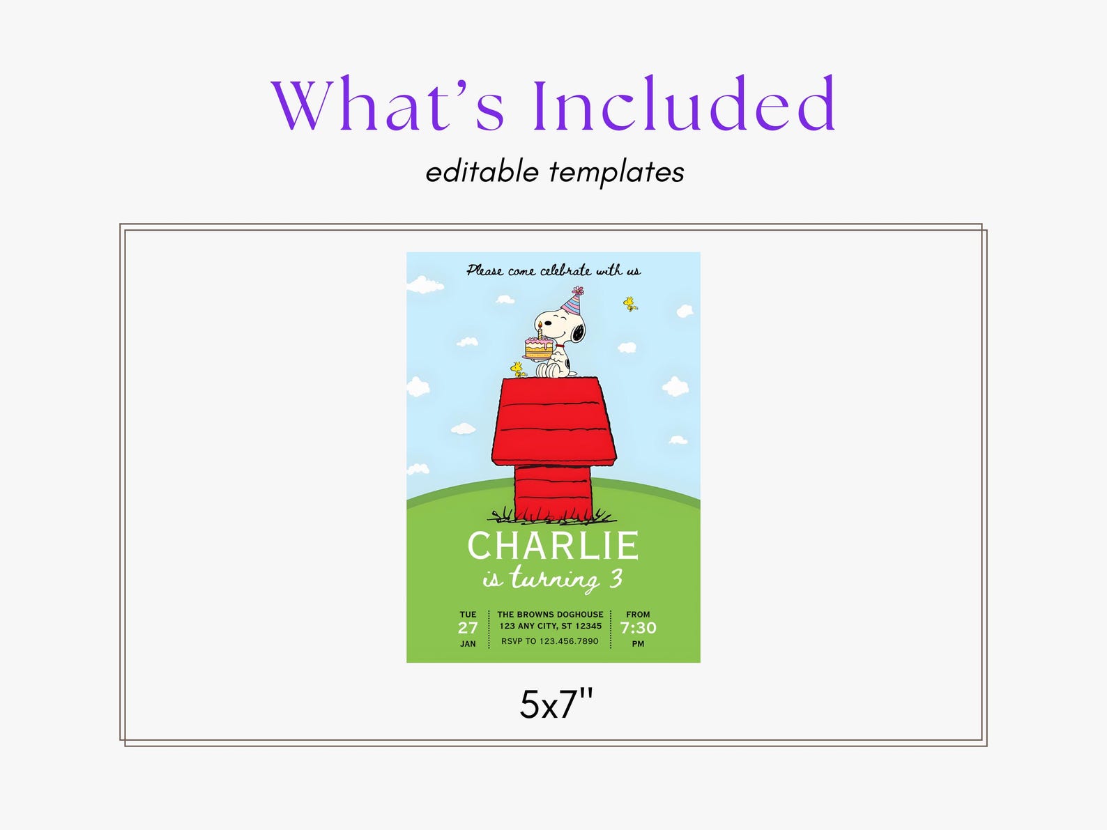 Snoopy Birthday Invitation for Girls and Boys, Peanuts Party Invite ...