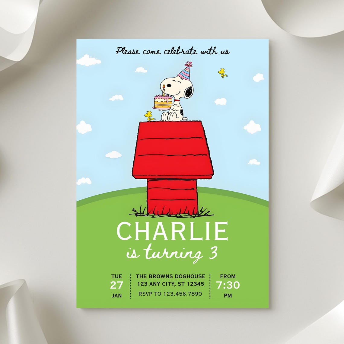 Snoopy Birthday Invitation for Girls and Boys, Peanuts Party Invite ...