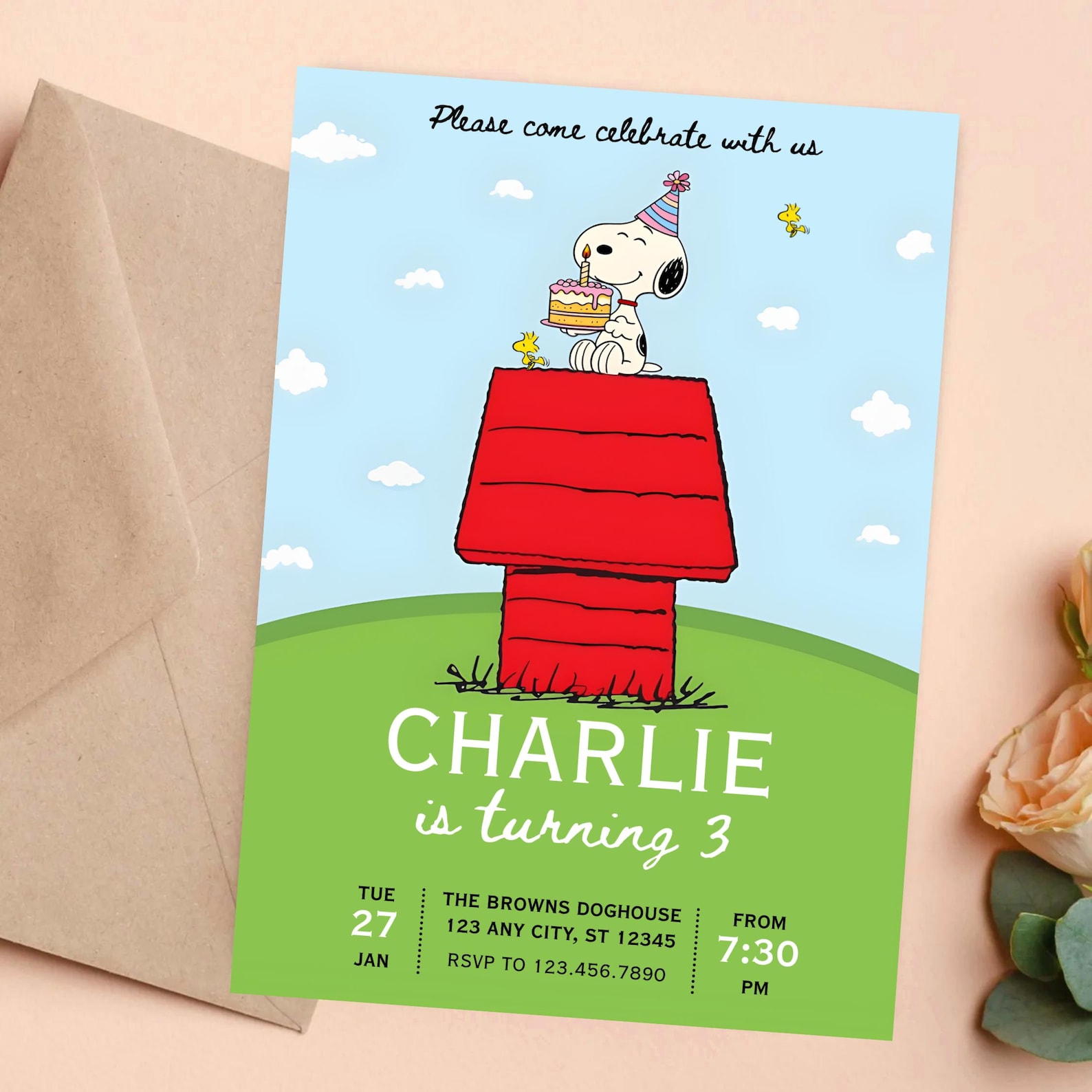 Snoopy Birthday Invitation for Girls and Boys, Peanuts Party Invite ...