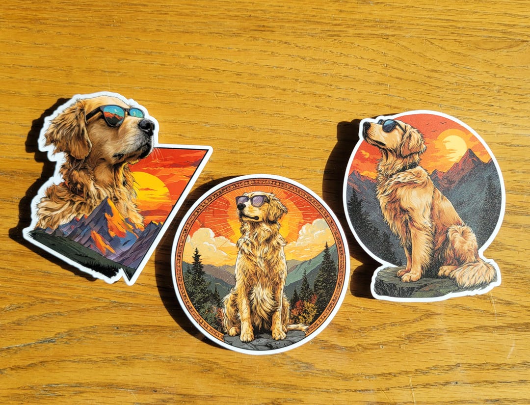 Golden Retriever Sticker Pack (3) – Mountain Sunset Dog Stickers ...
