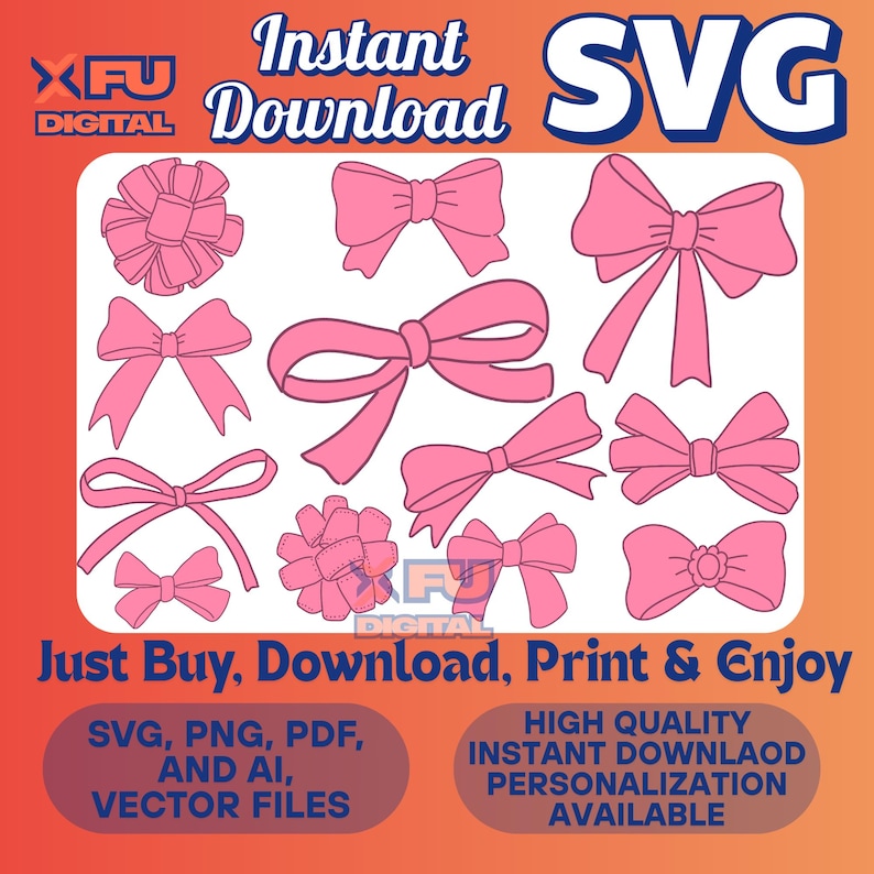 Pink Coquette Bow SVG Bundle, Hand Drawn Ribbon Bow SVG Png, Cute Girly ...