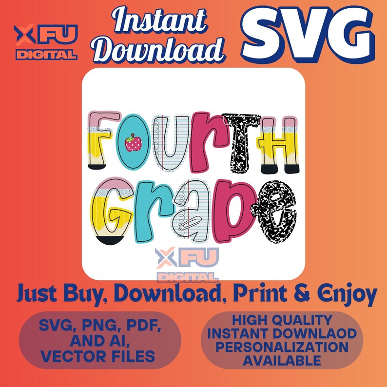 School SVG Bundle, Fourth Grade SVG, Back to School Cut File, Colorful ...
