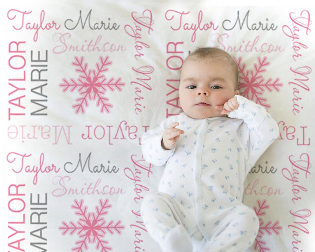 Personalized Snowflake Baby Blanket Pink Snowflake Christmas - Etsy