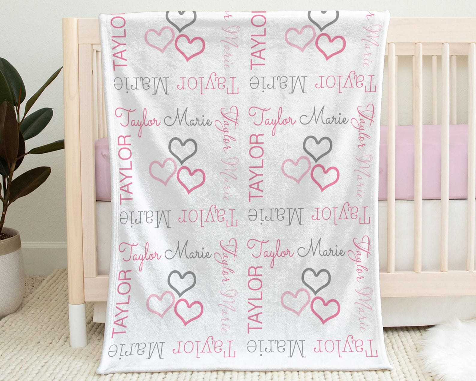 Hearts Baby Girl Blanket, Personalized Swaddle Blanket With Hearts ...