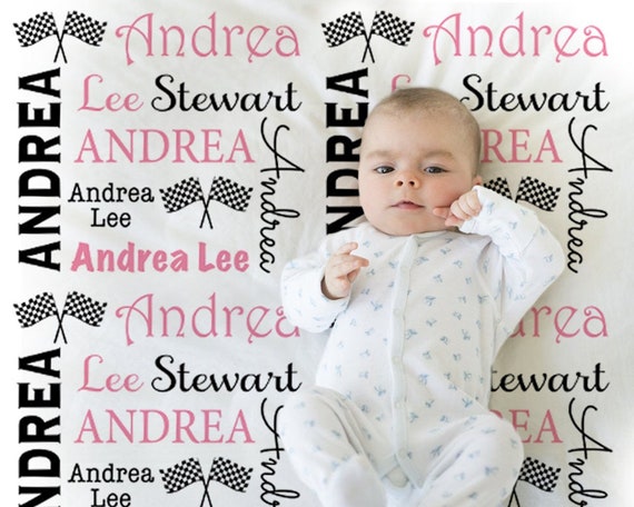 Personalized Pink Racing Blanket Checkered Flags Blanket With Name Drag Racing Baby Newborn personalized-pink-racing-blanket-checkered-flags-blanket-with-name-drag-racing-baby-newborn