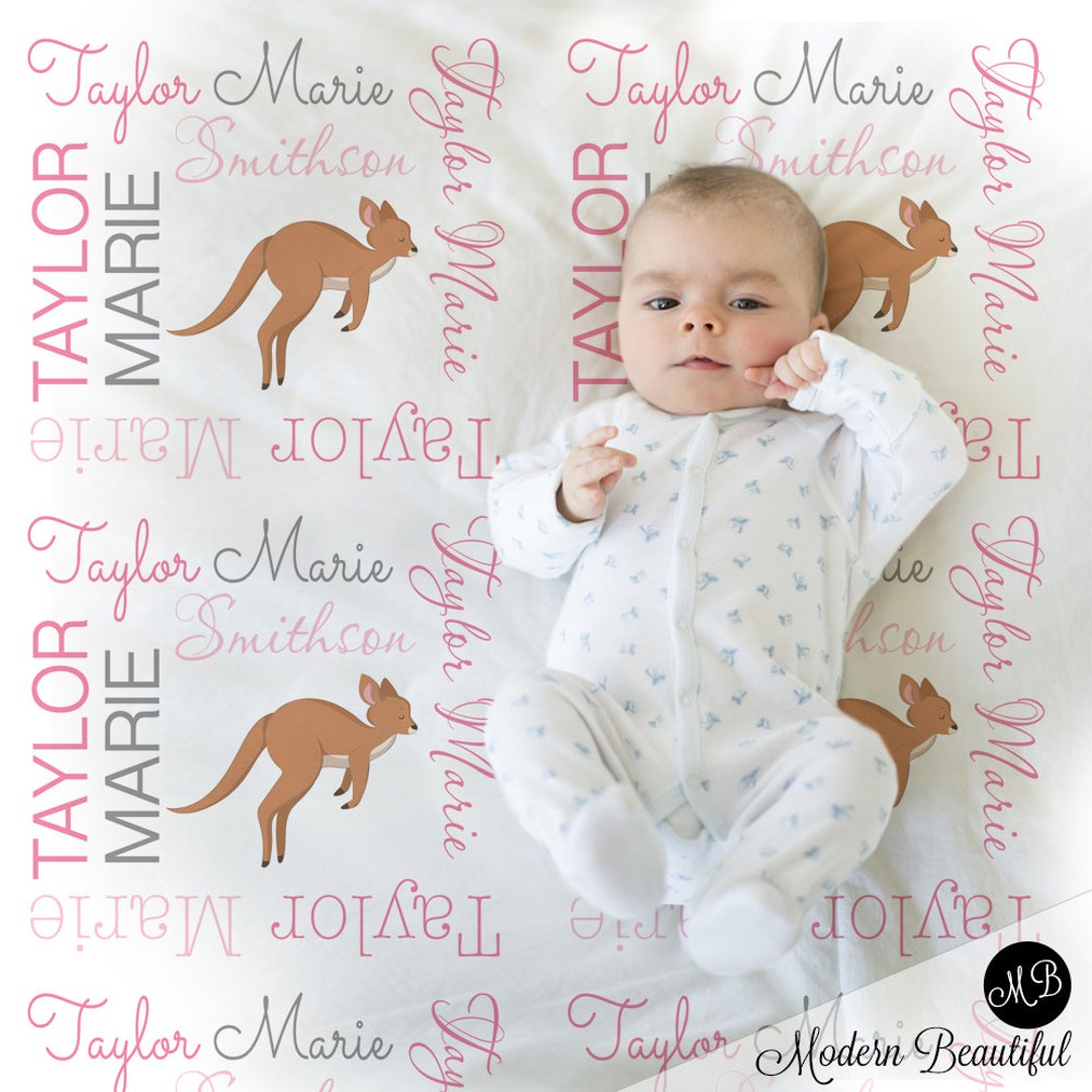 Personalized Kangaroo Baby Blanket, Newborn Girl Kangaroo Blanket With ...