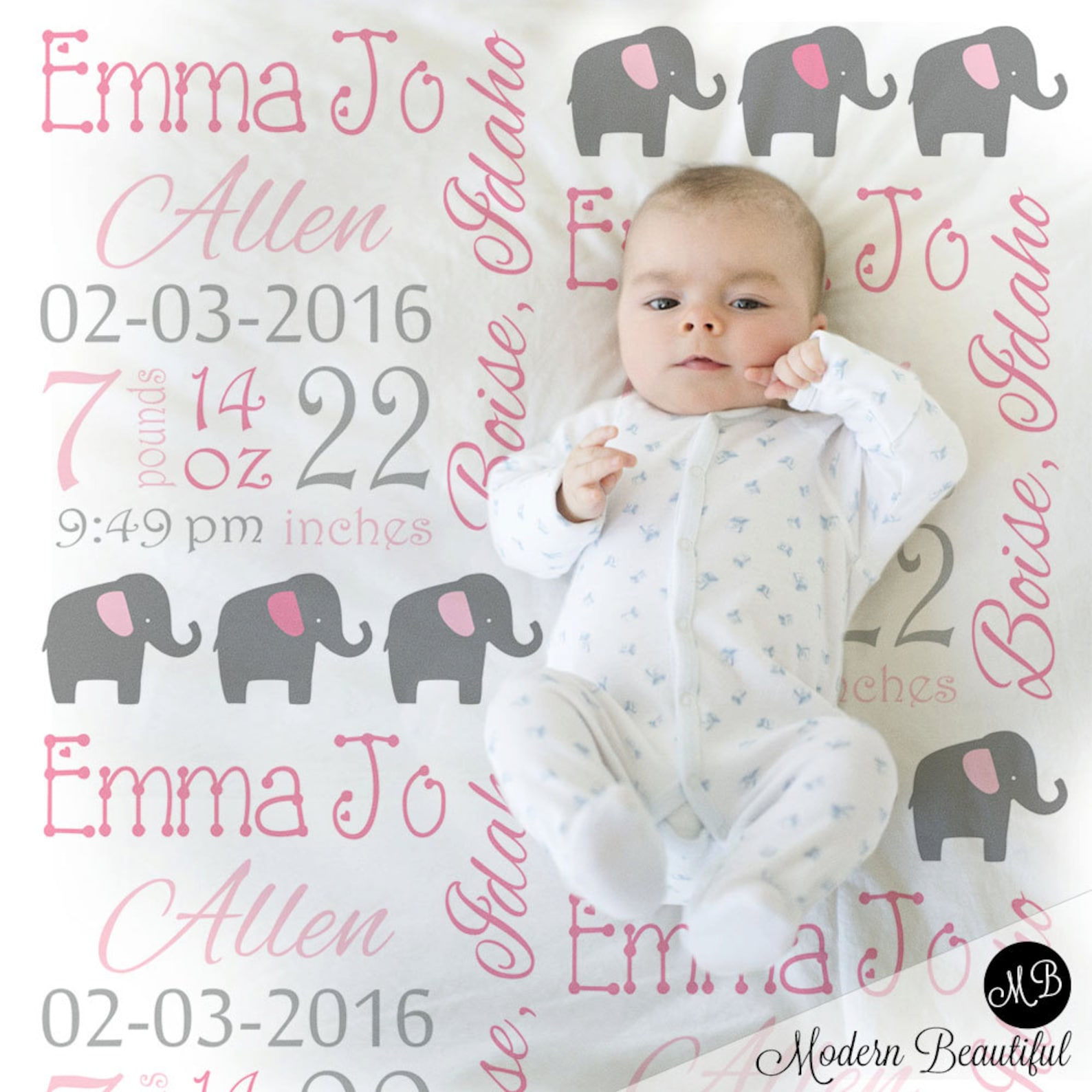 Birth Stats Elephant Baby Blanket Newborn Elephants Birth - Etsy