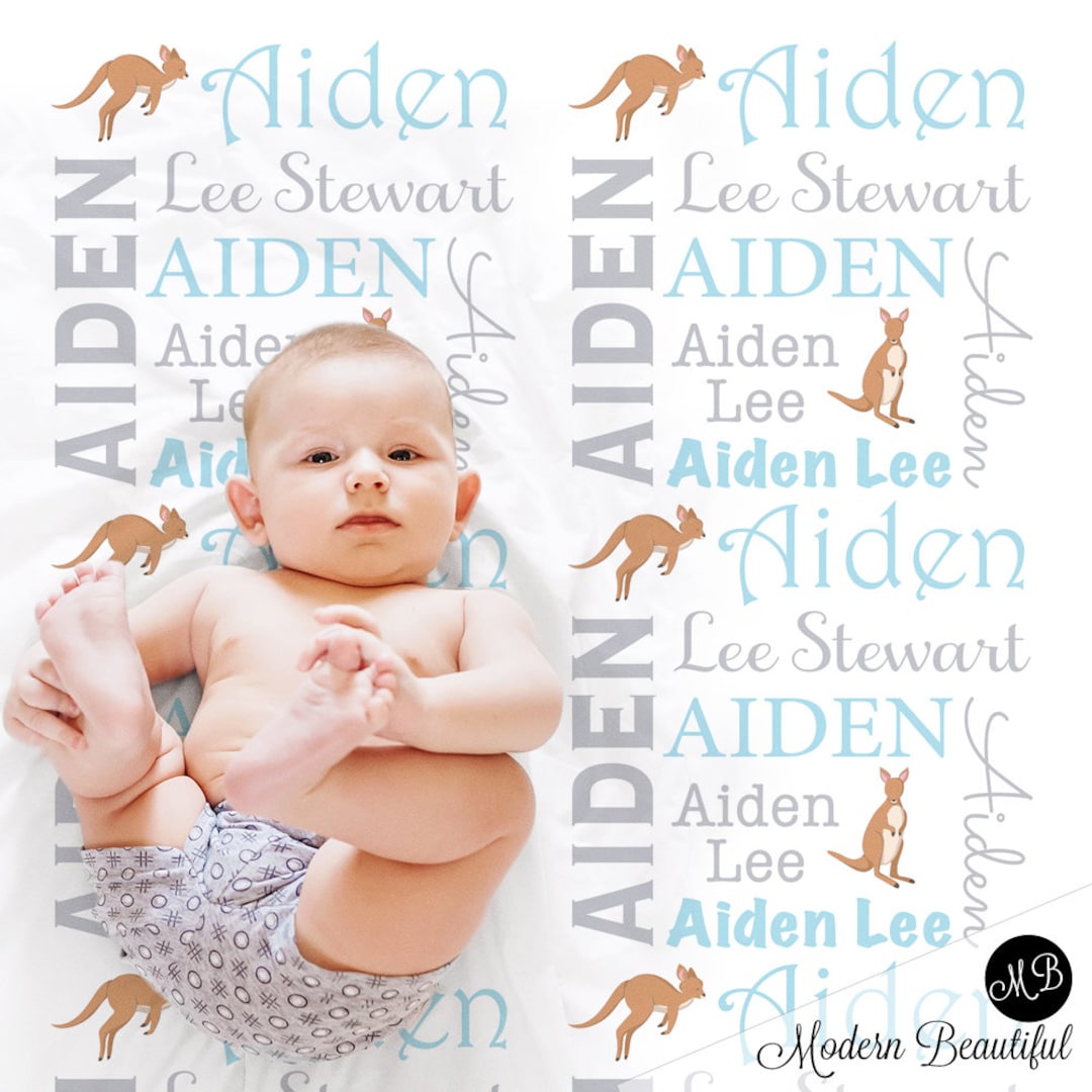 Kangaroo Baby Boy Blanket, Kangaroo Personalized Blanket With Name ...