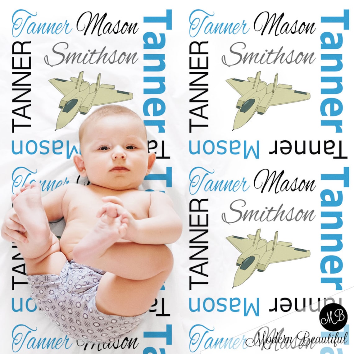 Fighter Jet Baby Blanket With Name, Personalized Jet Airplane Blanket ...