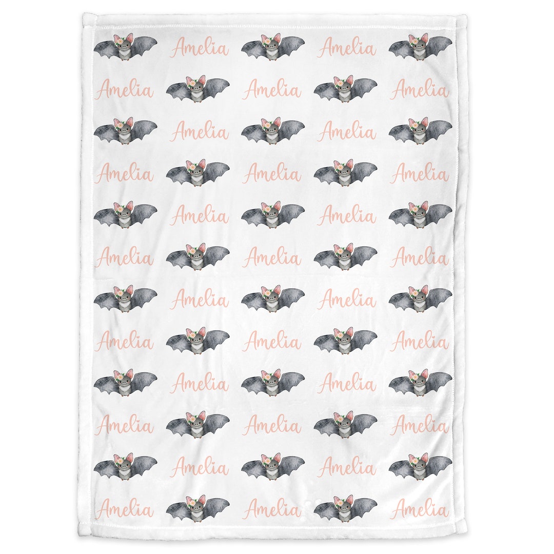 Cute Baby Bat Personalized Name Blanket, Halloween Baby Girl Bat ...