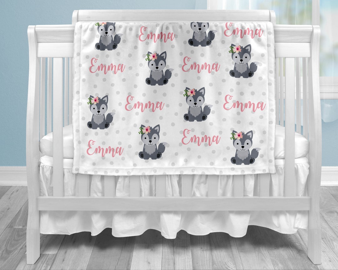 Wolf Baby Girl Blanket Pink Wolf Personalized Blanket Custom Blanket ...