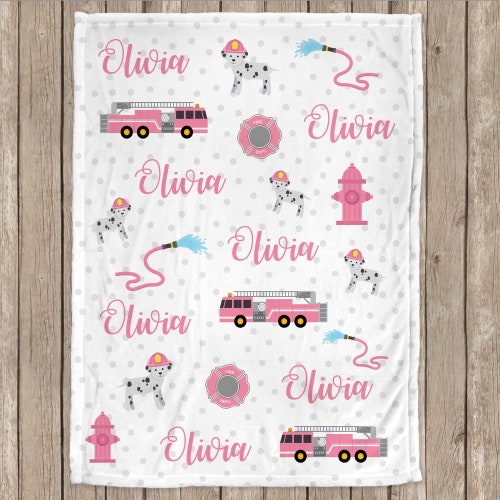 Baby Girl Firetruck Blanket Firefighter Personalized Blanket | Etsy