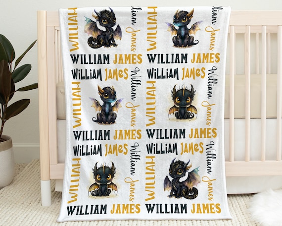 Personalized dragon name blanket, cute dragon newborn baby blanket ...