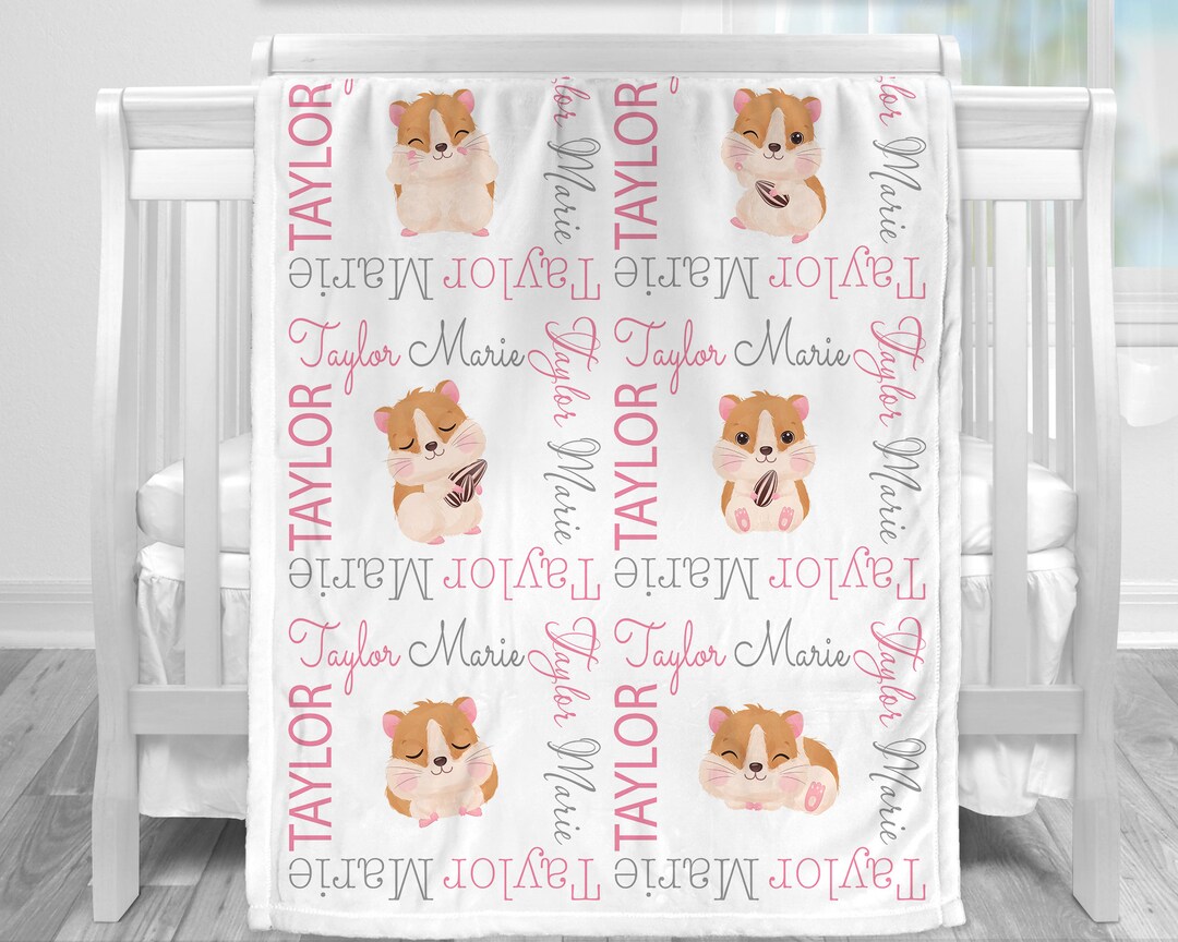 Hamster Baby Blanket, Pink Personalized Cute Hamsters Infant Blanket ...