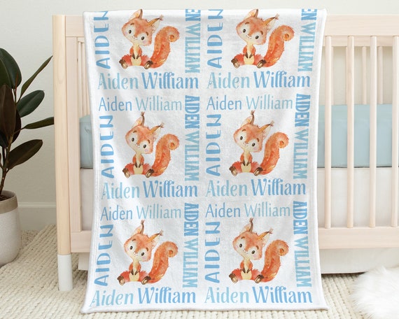 Personalized fox blanket, cute newborn fox name blanket, baby boy ...