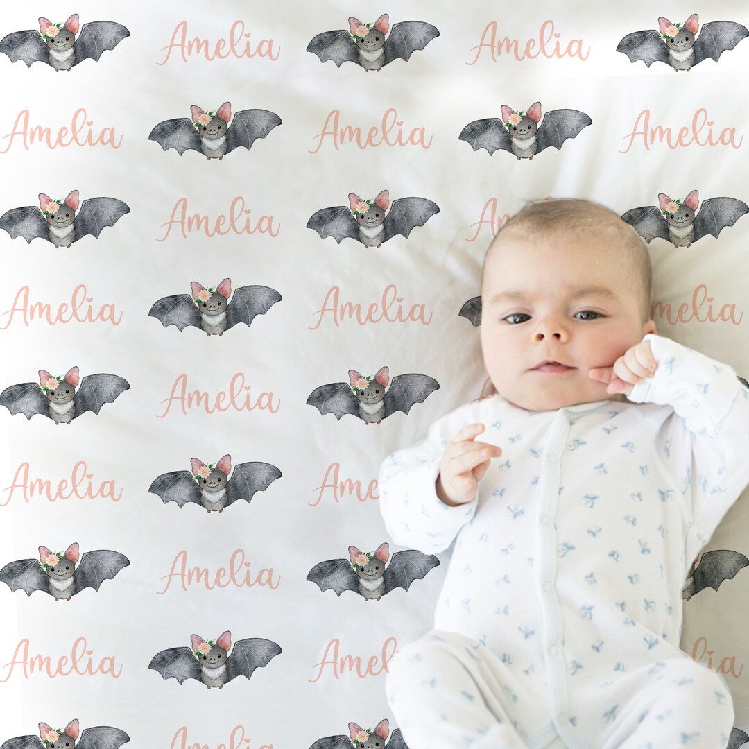 Cute Baby Bat Personalized Name Blanket, Halloween Baby Girl Bat ...