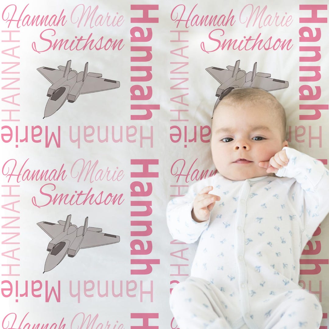 Fighter Jet Baby Blanket With Name, Personalized Jet Airplane Blanket ...
