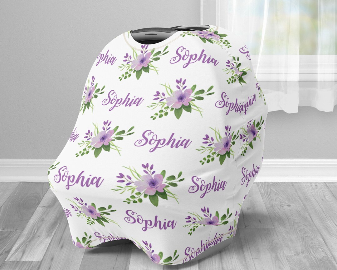 Baby Cover With Name, Chic Flowers Newborn Carseat Cover, Personalized ...