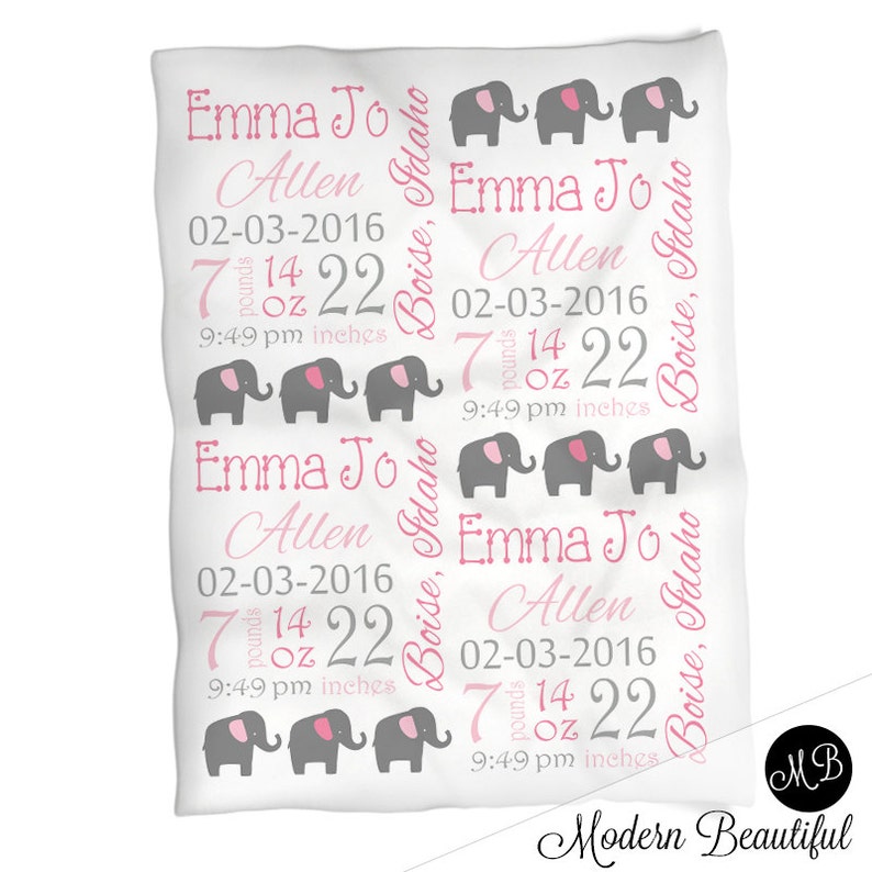 Birth Stats Elephant Baby Blanket Newborn Elephants Birth - Etsy