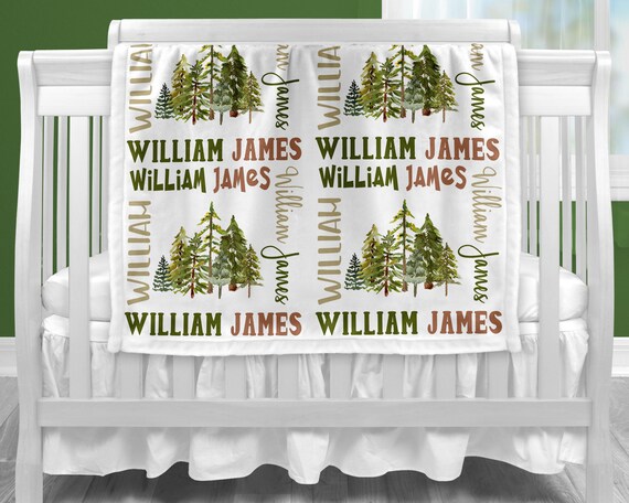 Forest baby name blanket, personalized pine trees blanket, newborn ...