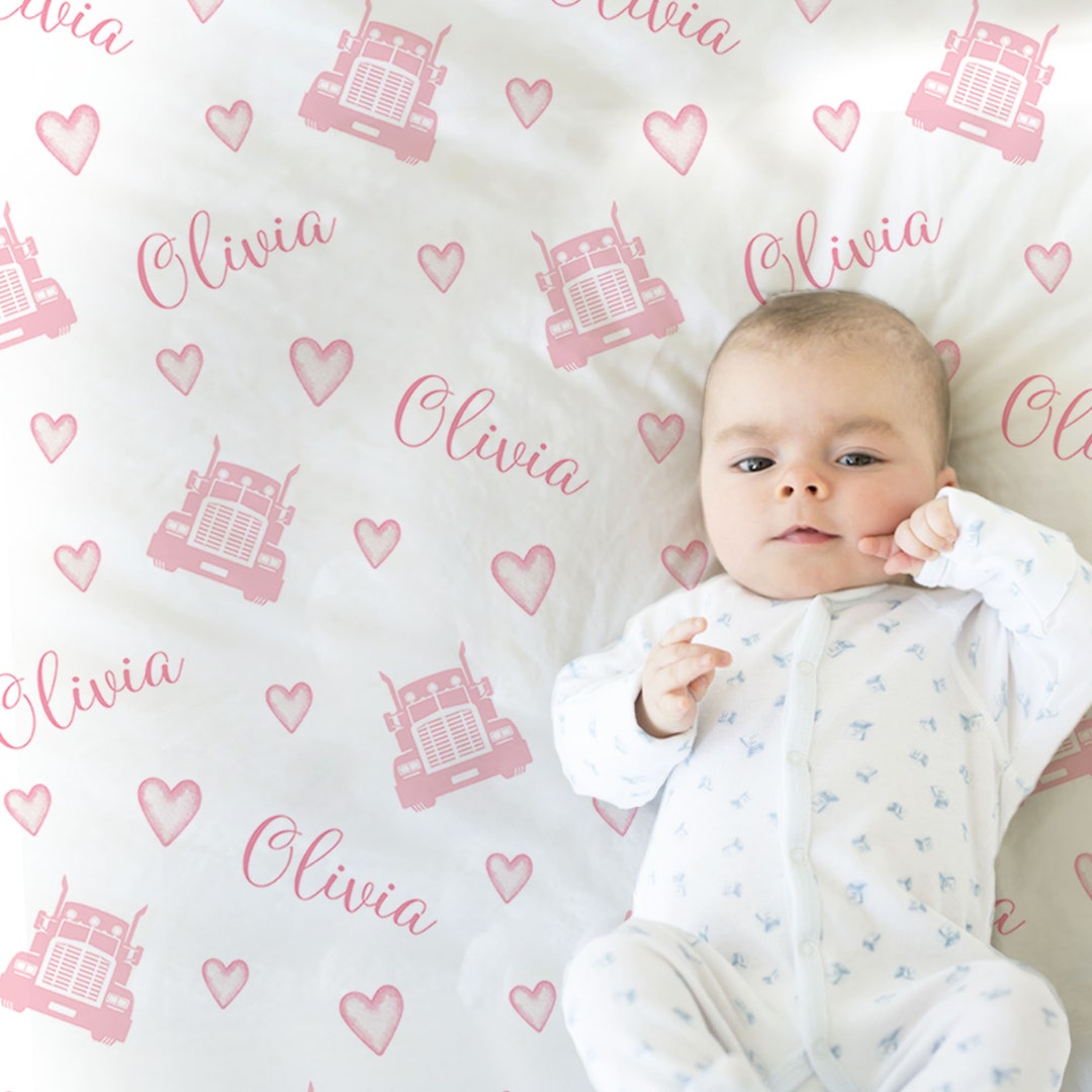 Pink Trucker Baby Blanket, Personalized Girl Diesel Blanket, Newborn ...