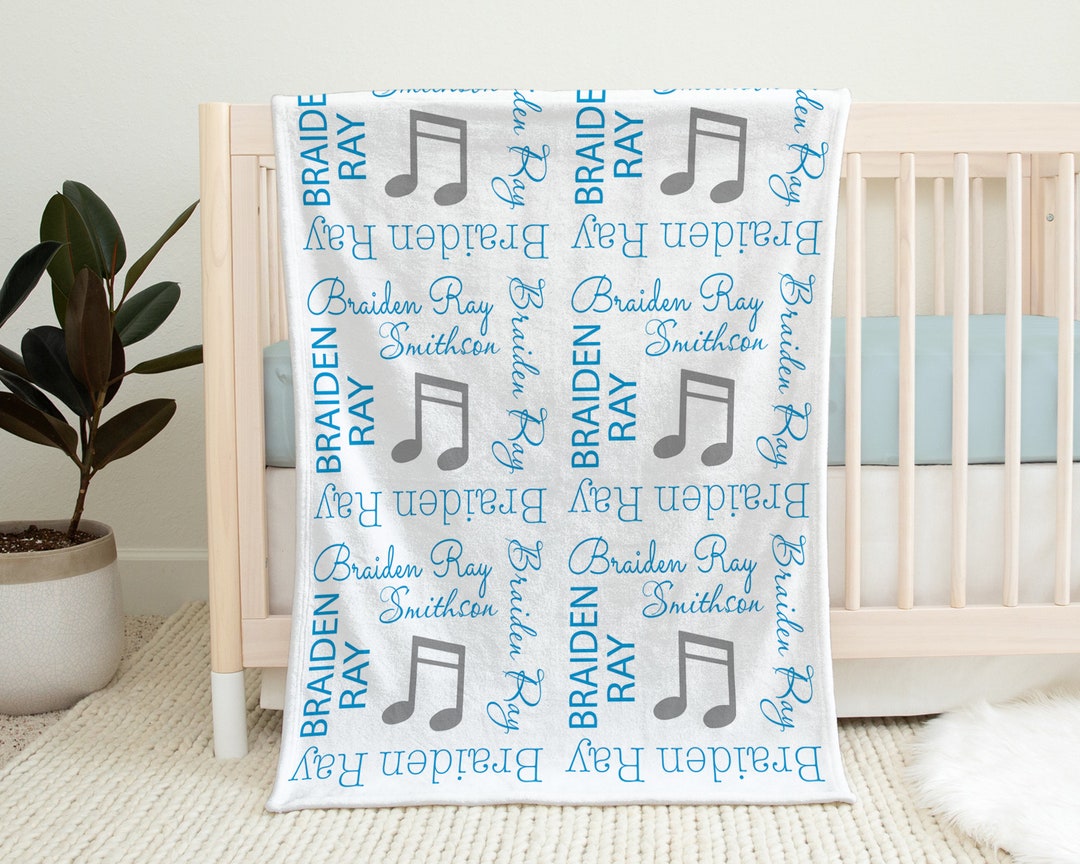 Music Note Baby Blanket, Blue and Gray Boys Musical Note Blanket ...
