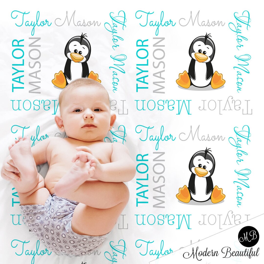 Penguin Baby Blanket Personalized Winter Penguin Blanket Newborn ...