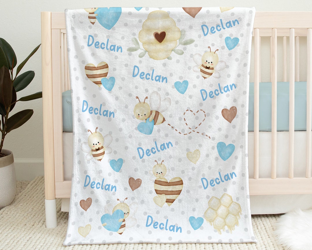Bee Boy Baby Blanket, Bumble Bee Name Blanket, Personalized Newborn ...