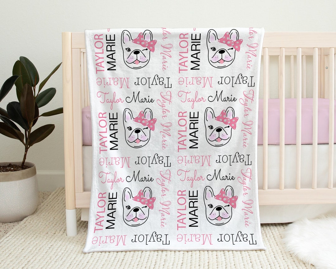 French Bulldog Baby Girl Blanket, Personalized Girls Puppy Name Blanket ...