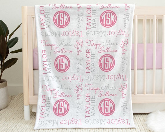 Monogram baby girl blanket, newborn baby name blanket, personalized ...