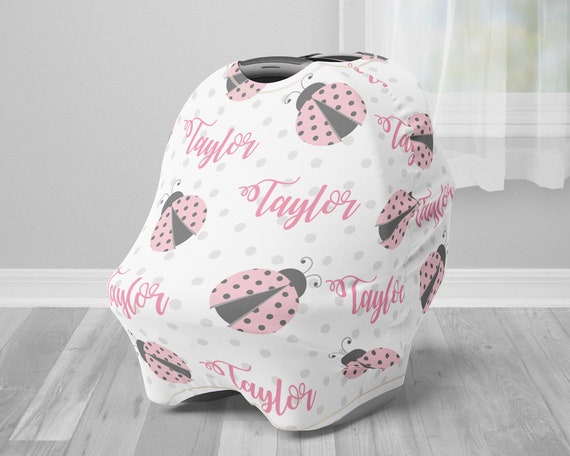 Ladybug baby seat canopy cover, pink girls lady bug personalized baby ...