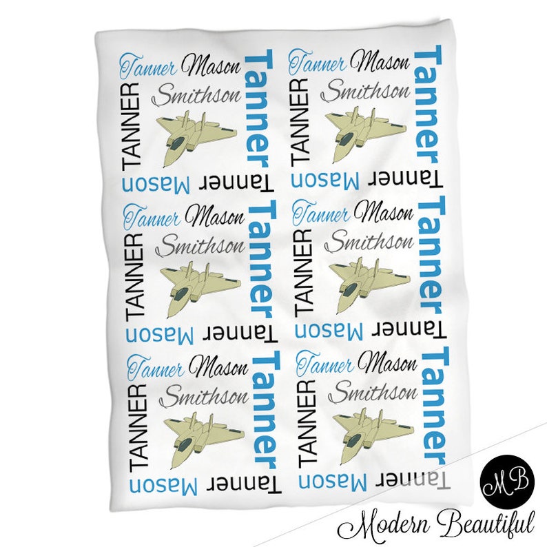 Fighter Jet Baby Blanket With Name Personalized Jet Airplane - Etsy