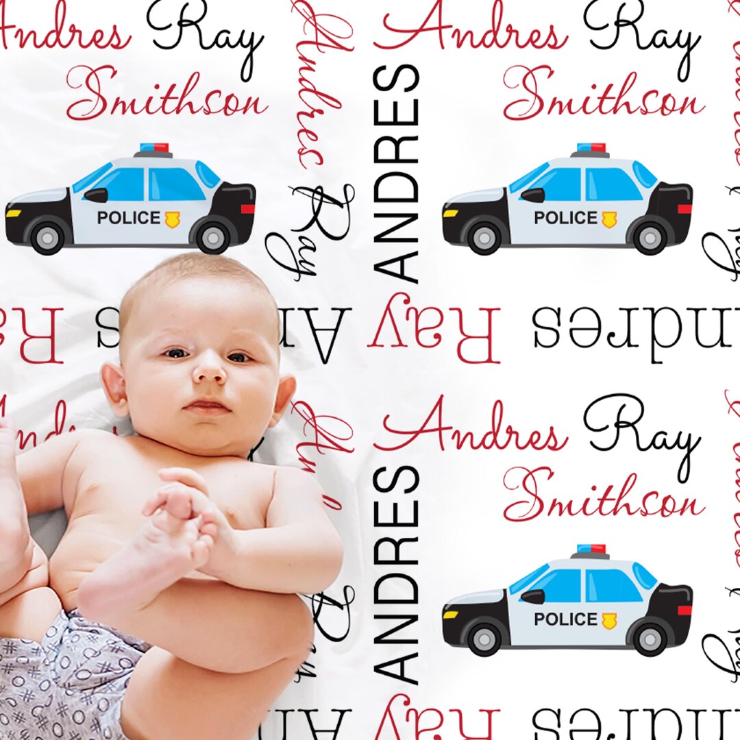 Police Theme Baby Blanket, Newborn Police Car Personalized Blanket, Cop ...
