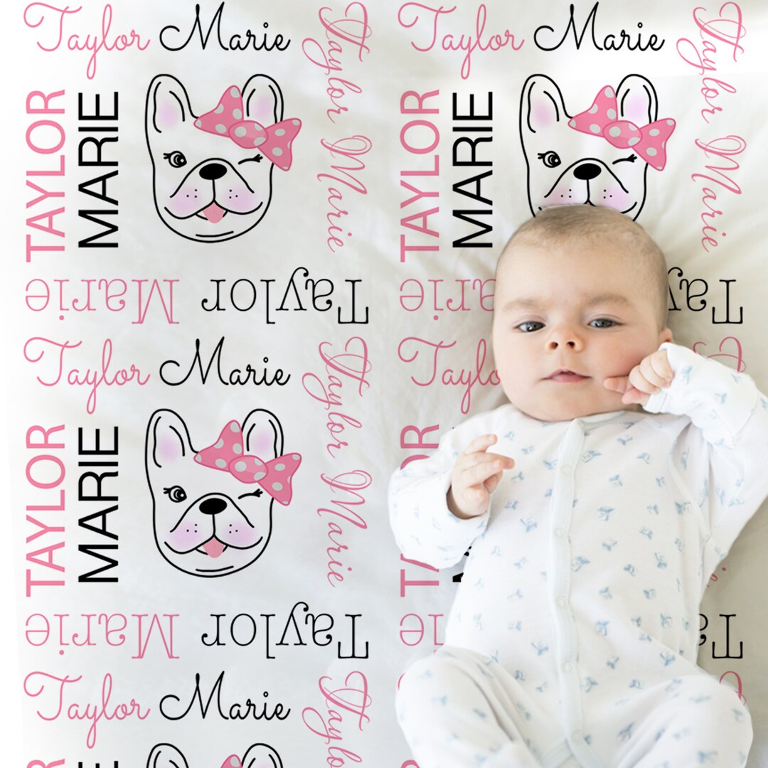 French Bulldog Baby Girl Blanket, Personalized Girls Puppy Name Blanket ...