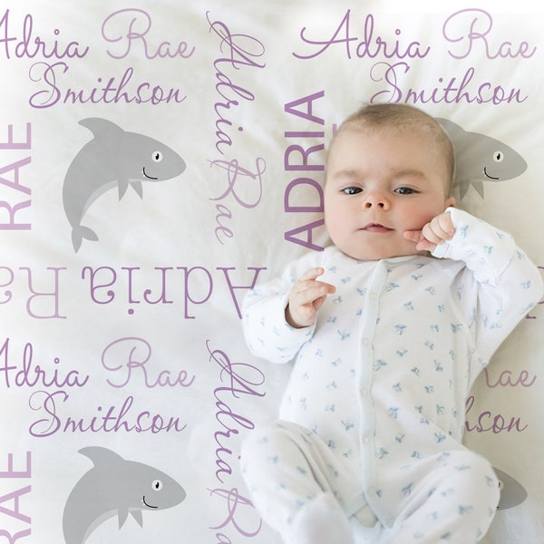 Baby Blanket With Name and Sharks - Etsy
