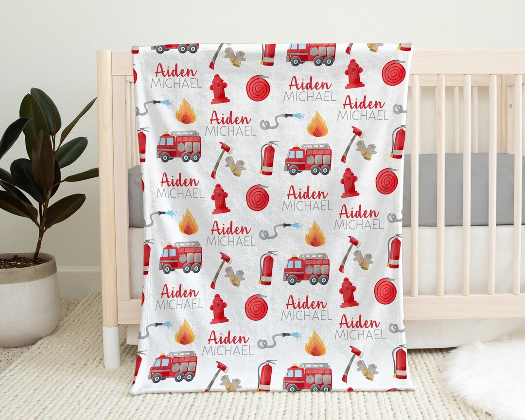 Baby Boy Fire Trucks Name Blanket, Fireman Newborn Blanket, First ...