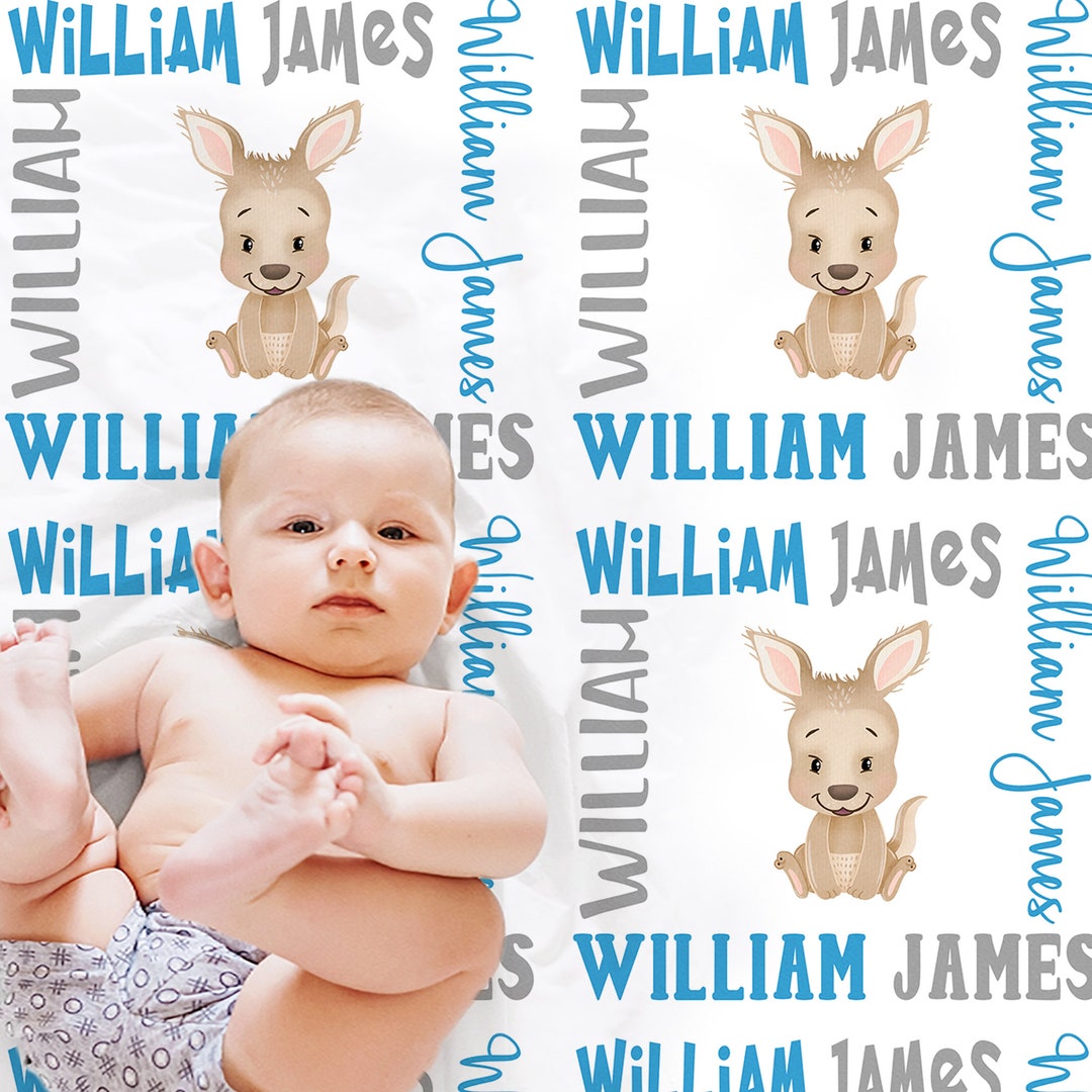 Kangaroo Baby Blanket, Boys Kangaroos Personalized Newborn Swaddle Name ...