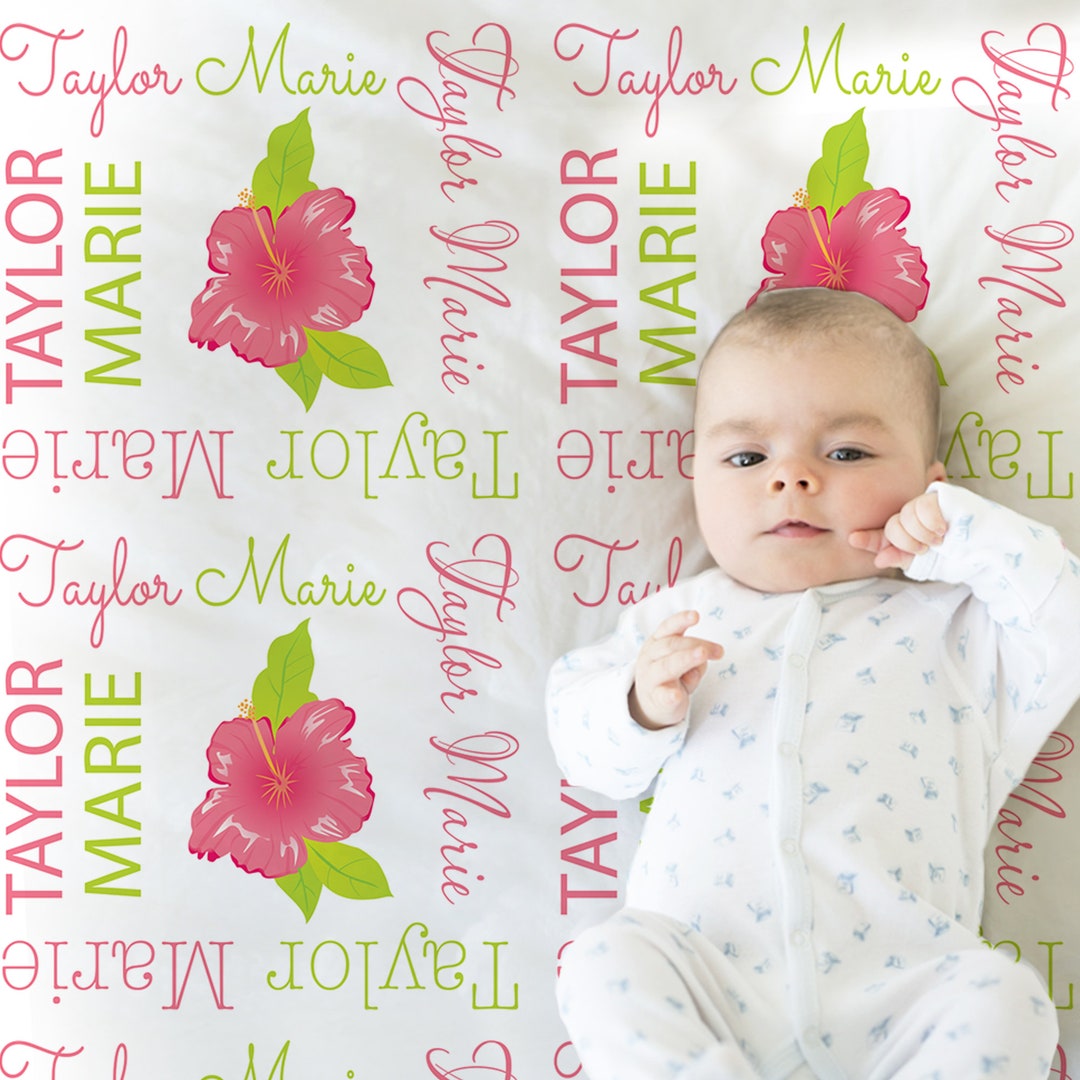 Hibiscus Flower Baby Blanket, Baby Girl Personalized Hawaiian Floral ...