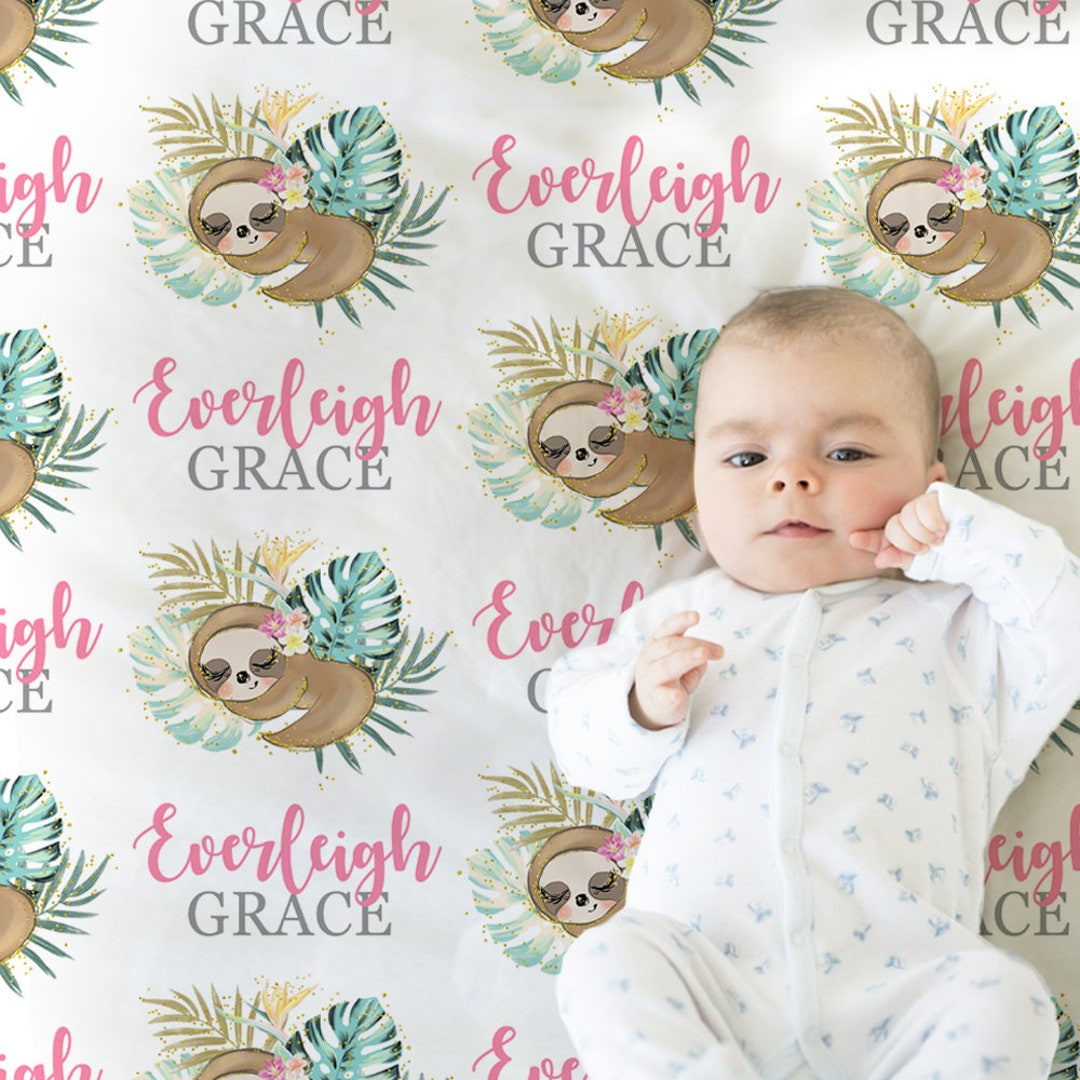 Sloth Girl Baby Blanket Personalized Pretty Floral Sloth Blanket With ...